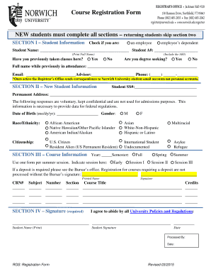 Fillable Online norwich Course Registration Form - Norwich University ...