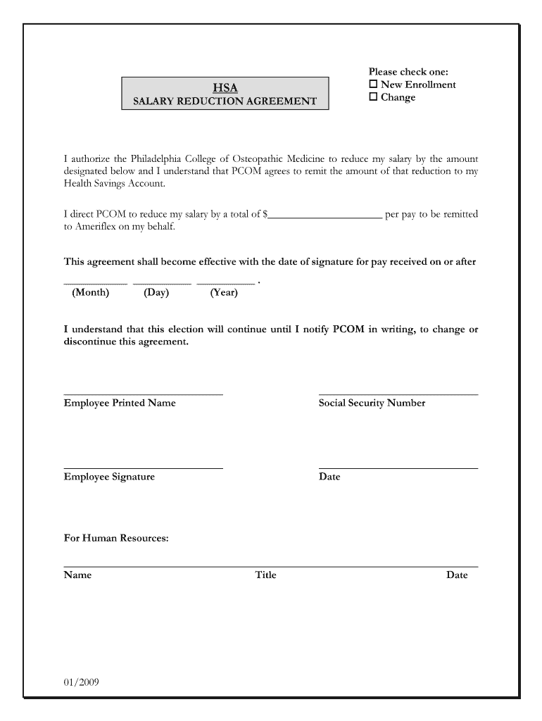 Fillable Online pcom Please check one HSA SALARY REDUCTION AGREEMENT ...