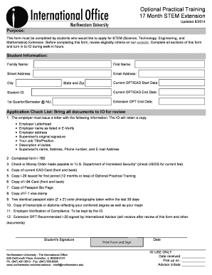 Fillable Online northwestern Optional Practical Training 17 Month STEM ...