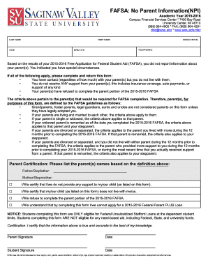 Fillable Online svsu FAFSA No Parent InformationNPI - SVSU - svsu Fax ...