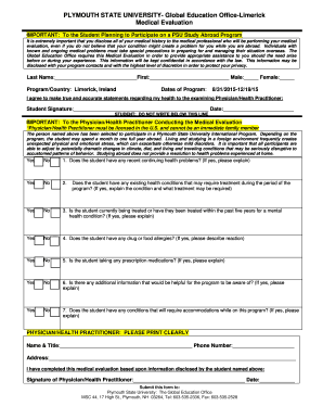 Fillable Online plymouth PLYMOUTH STATE UNIVERSITY Global Education ...