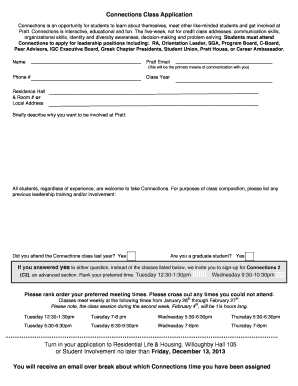 Fillable Online Connections Class Application - Pratt Institute Fax ...