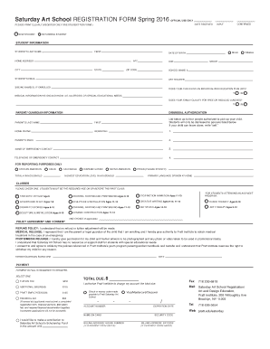 Fillable Online Saturday Art School REGISTRATION FORM 6SULQJ OFFICIAL ...