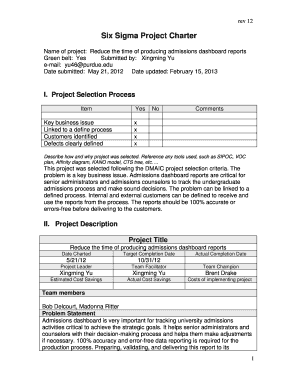 Fillable Online Six Sigma Project Charter Fax Email Print - pdfFiller