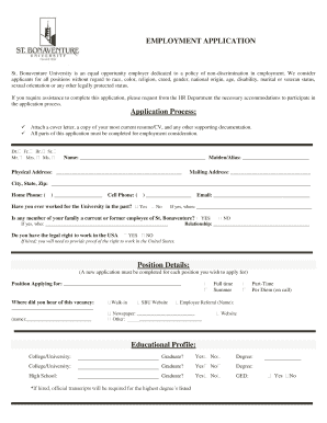 Fillable Online sbu EMPLOYMENT APPLICATION Application Process - sbu ...