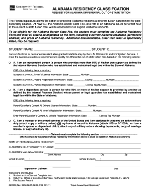 Fillable Online nwfsc ALABAMA RESIDENCY CLASSIFCATION REQUEST FOR ...