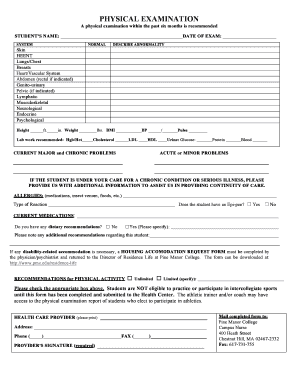 Fillable Online pmc Physical Examination Form - Not Required1 - pmc Fax ...