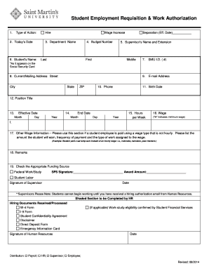 Fillable Online stmartin Student Employment Requisition Work ...