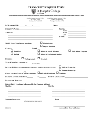 Fillable Online TRANSCRIPT REQUEST FORM - St Josephs College Fax Email ...