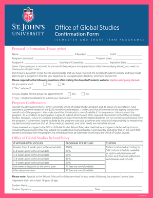 Fillable Online stjohns ( S E M E S T E R - stjohns Fax Email Print ...