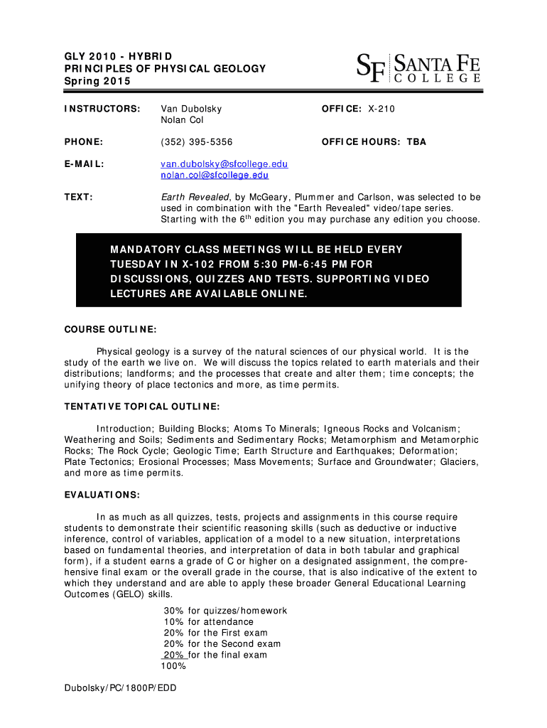 Fillable Online sfcollege PRINCIPLES OF PHYSICAL GEOLOGY Fax Email ...