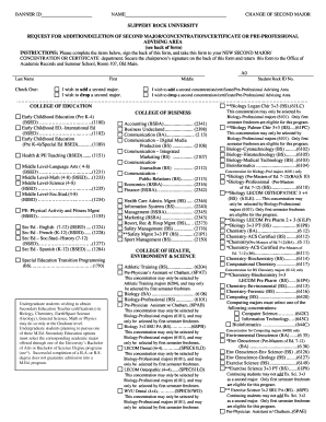 Fillable Online sru CHANGE OF SECOND MAJOR Fax Email Print - pdfFiller