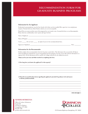 Fillable Online Recommendation FoRm FoR GRaduate Business PRoGRams Fax Email Print - pdfFiller