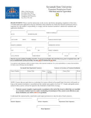 Fillable Online savannahstate Savannah State University Transient Permission Form Fax Email ...