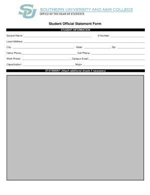 Fillable Online subr Student Official Statement Form - Southern ...