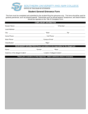 Fillable Online subr Student General Grievance Form - Southern ...
