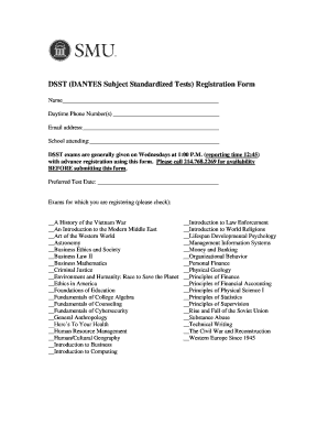 Fillable Online smu DSST DANTES Subject Standardized Tests Registration ...