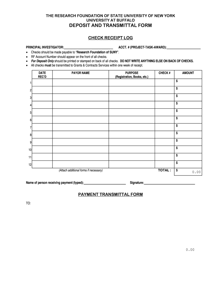 Fillable Online buffalo Deposit and Transmittal Form Check Receipt Log ...