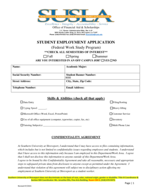 Fillable Online STUDENT EMPLOYMENT APPLICATION Federal Work Study ...