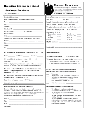 Fillable Online southwestern Recruiting Information Sheet ...