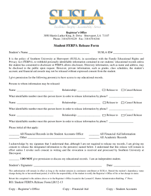 Fillable Online Student FERPA Release Form - suslaedu Fax Email Print ...