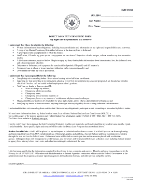 Fillable Online soka DIRECT LOAN EXIT COUNSELING FORM My Rights and Fax ...