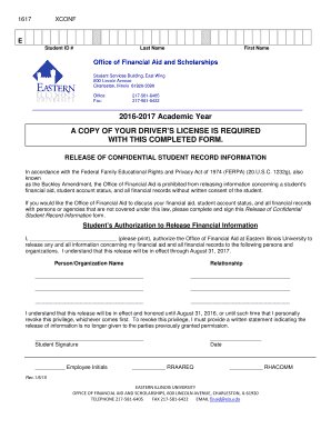 Fillable Online eiu 2016-2017 Academic Year A COPY OF YOUR DRIVERS ...