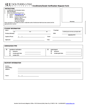Fillable Online suu EnrollmentGrade Verification Request Form Fax Email ...