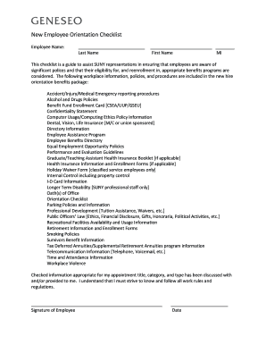 Fillable Online geneseo New Employee Orientation Checklist - geneseoedu ...