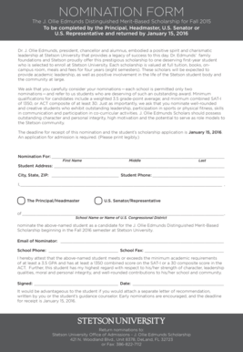 Fillable Online stetson NOMINATION FORM - Stetson University - stetson Fax Email Print - pdfFiller