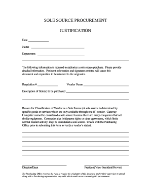 Fillable Online suu SOLE SOURCE PROCUREMENT - Southern Utah University Fax Email Print - pdfFiller