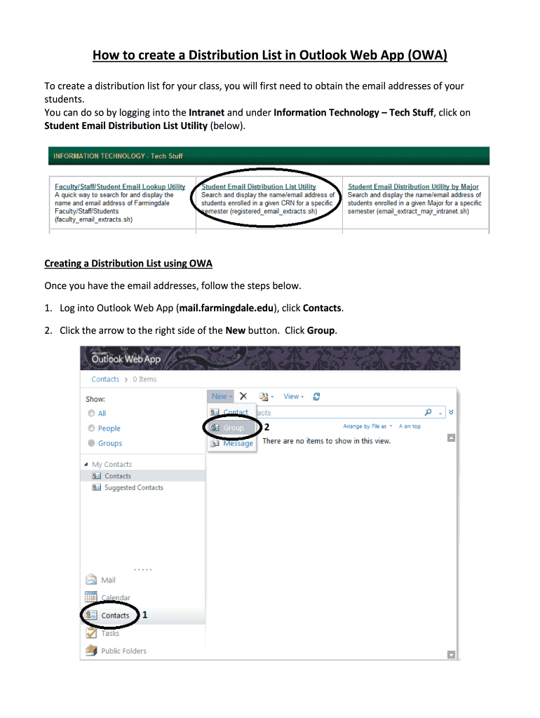 Fillable Online How to create a Distribution List in Outlook Web App ...
