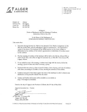 Fillable Online alger Creditors Package - alger Fax Email Print - pdfFiller