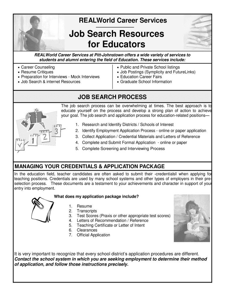 Fillable Online upj pitt Job Search Resources for Educators Fax Email ...