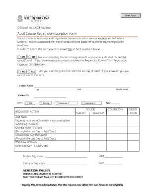 Fillable Online uscb Audit Course Registration Exception Form - Welcome ...