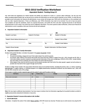 Fillable Online alfredstate 2015-2016 Verification Worksheet - Alfred State Fax Email Print ...