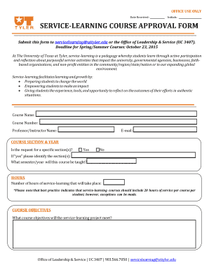 Fillable Online uttyler Date Received Initials SERVICE-LEARNING ...