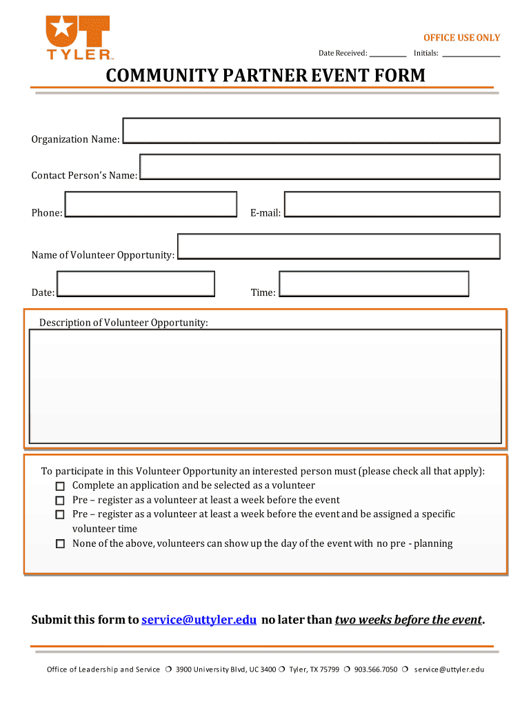 Fillable Online uttyler Date Received Initials COMMUNITY PARTNER EVENT ...
