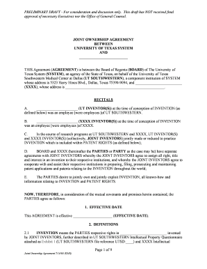 Fillable Online utsouthwestern JOINT OWNERSHIP AGREEMENT ...