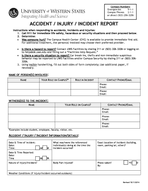 Fillable Online uws ACCIDENT INJURY INCIDENT REPORT Fax Email Print - pdfFiller