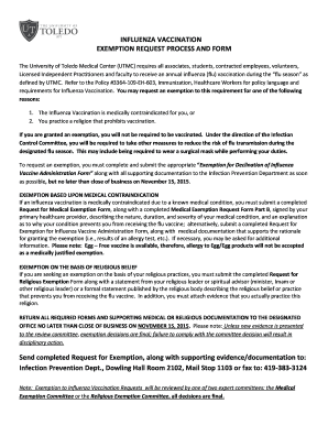 Fillable Online utoledo INFLUENZA VACCINATION EXEMPTION REQUEST PROCESS ...