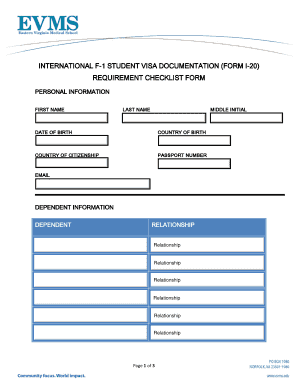 Fillable Online INTERNATIONAL F-1 STUDENT VISA DOCUMENTATION FORM I-20 ...