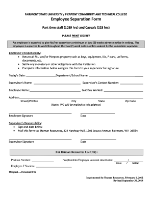 Fillable Online fairmontstate Part time staff 1039 hrs and Casuals 225 hrs - fairmontstate Fax ...