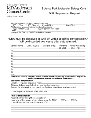 Fillable Online mdanderson Science Park Molecular Biology Core Fax ...