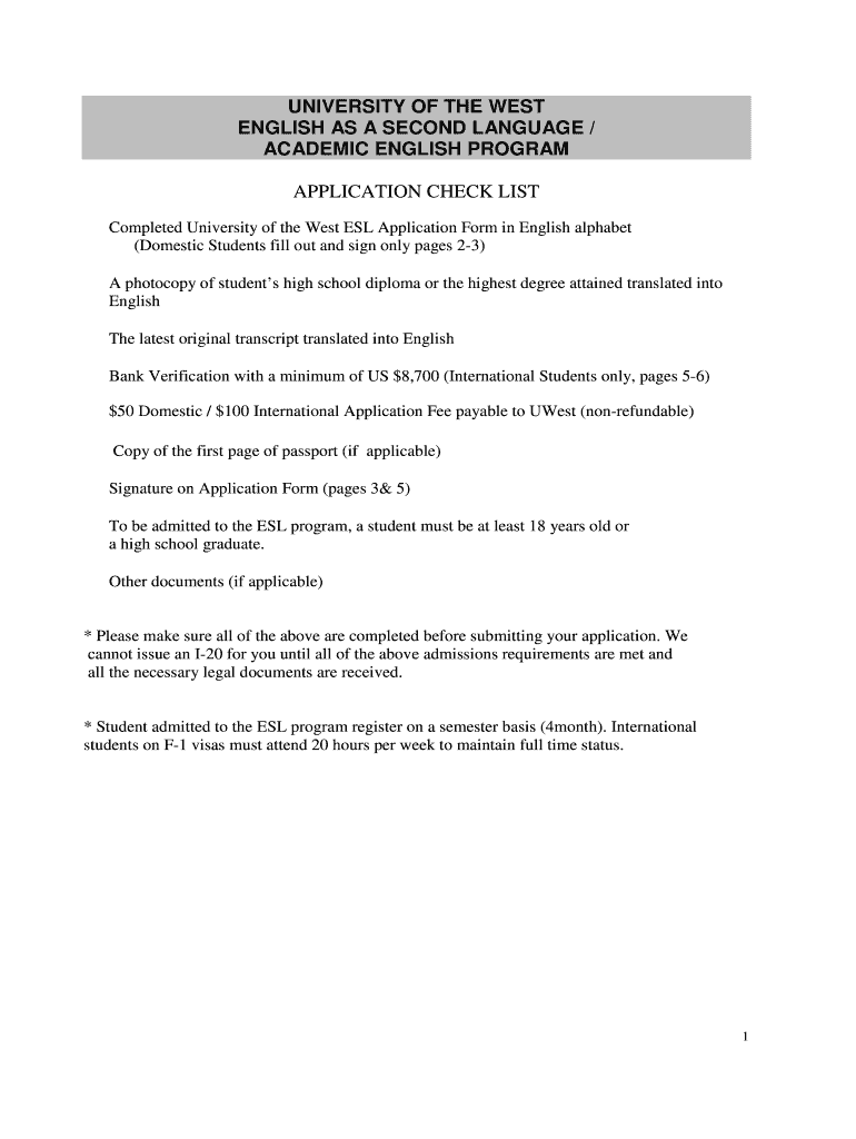 Fillable Online uwest ESL Application Form ENG 1516doc - uwest Fax ...
