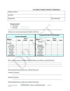 Fillable Online yale Flexible Work Schedule Proposal - Yale University ...