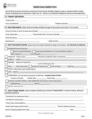 Fillable Online stevens Capital Asset Update Form - Stevens Institute ...