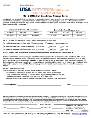 Fillable Online utsa 2015-2016 Fall Enrollment Change Form - UTSA Fax ...