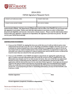 Fillable Online rio 2014-2015 FAFSA Signature Request Form - rio Fax ...