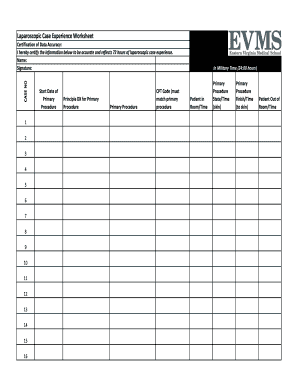 Fillable Online Laparoscopic Case Experience Worksheet Fax Email Print ...